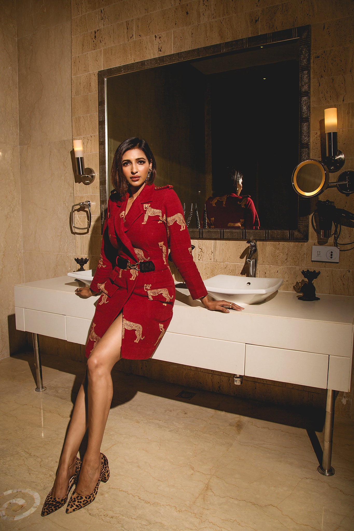 The Red cheetah Coat Dress With Belt – WRICKIE ANGRISH